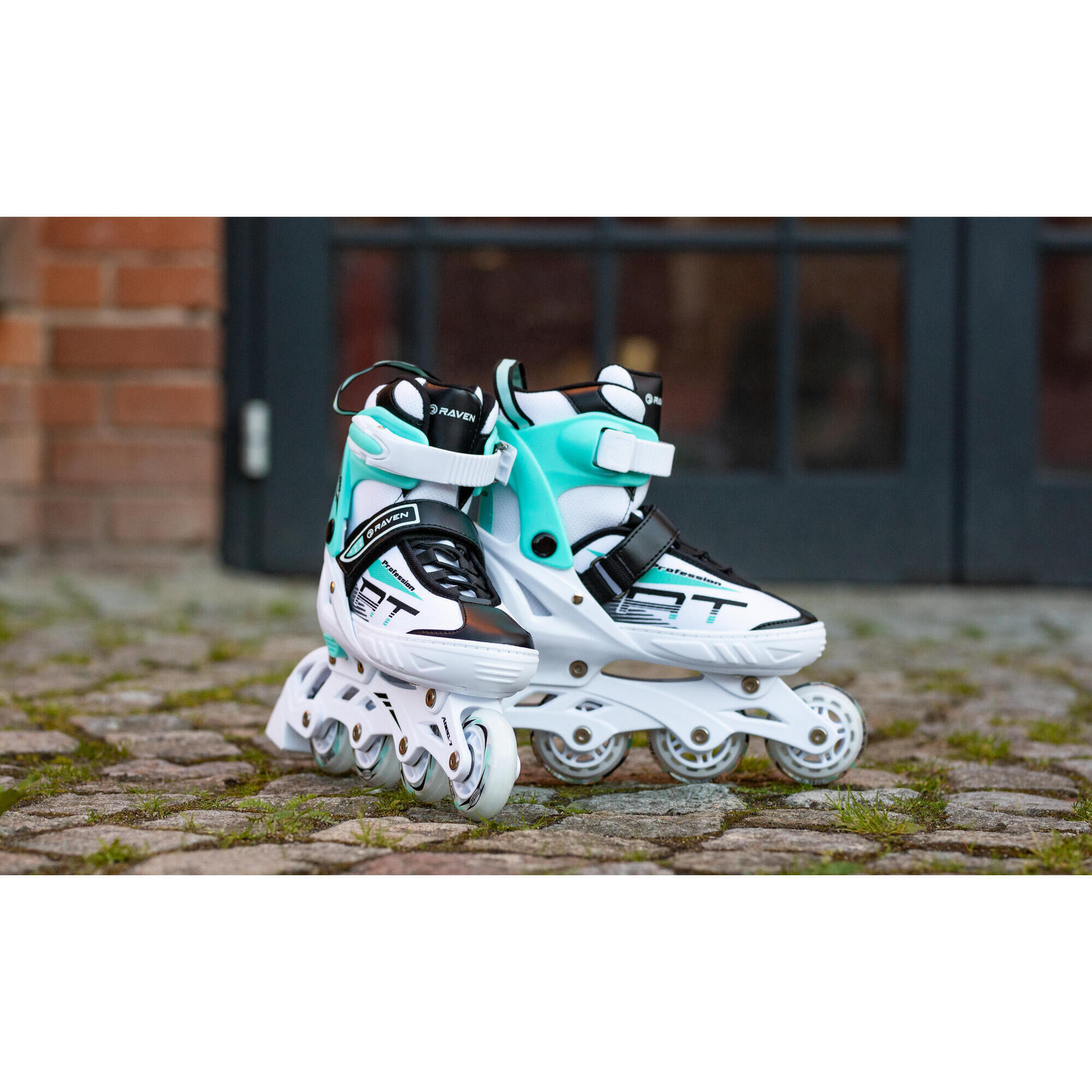Patins em Linha ajustável Raven Profession Branco/Menta | Decathlon