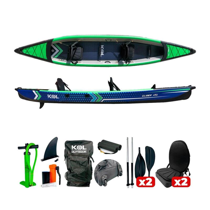 Kayak inflável duplo Glider 470 Azul/Verde 100% Drop-Stitch KOL OUTDOOR ...