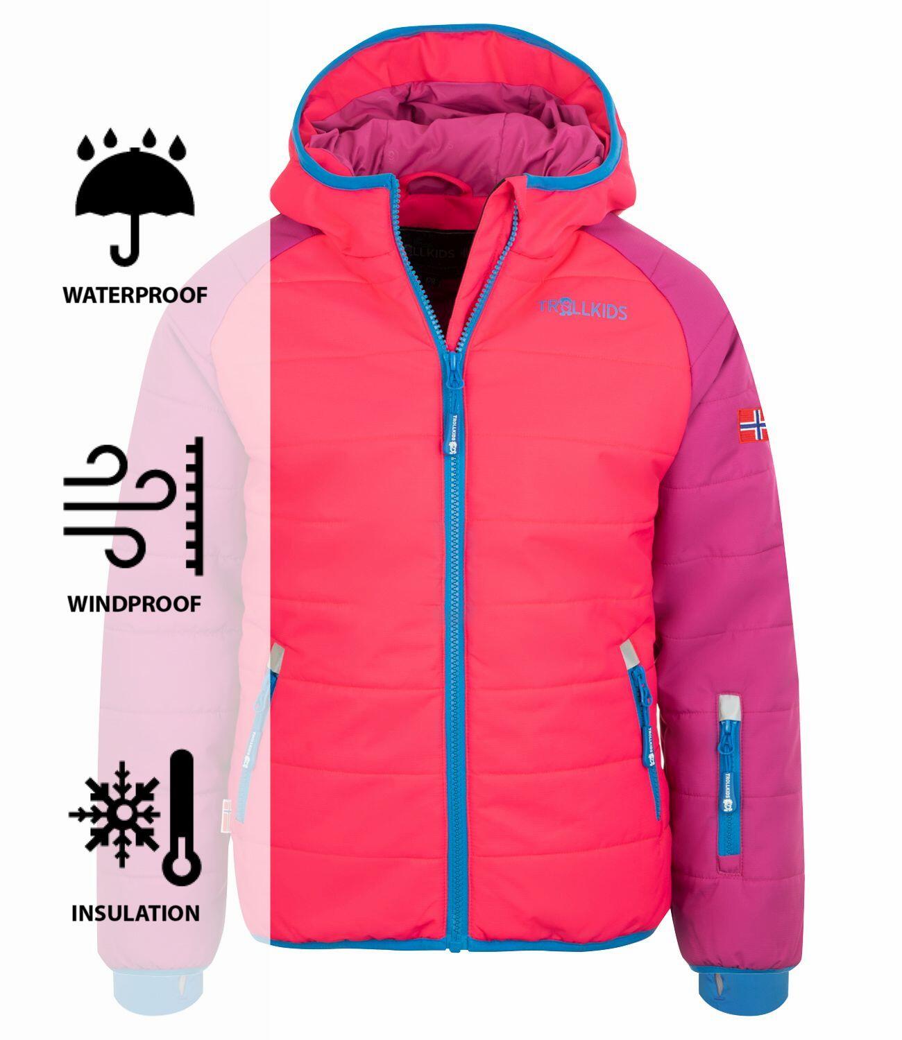 Hafjell PRO Kids' Ski Jacket 100% Polyester Water-Repellent Pink/Blue ...