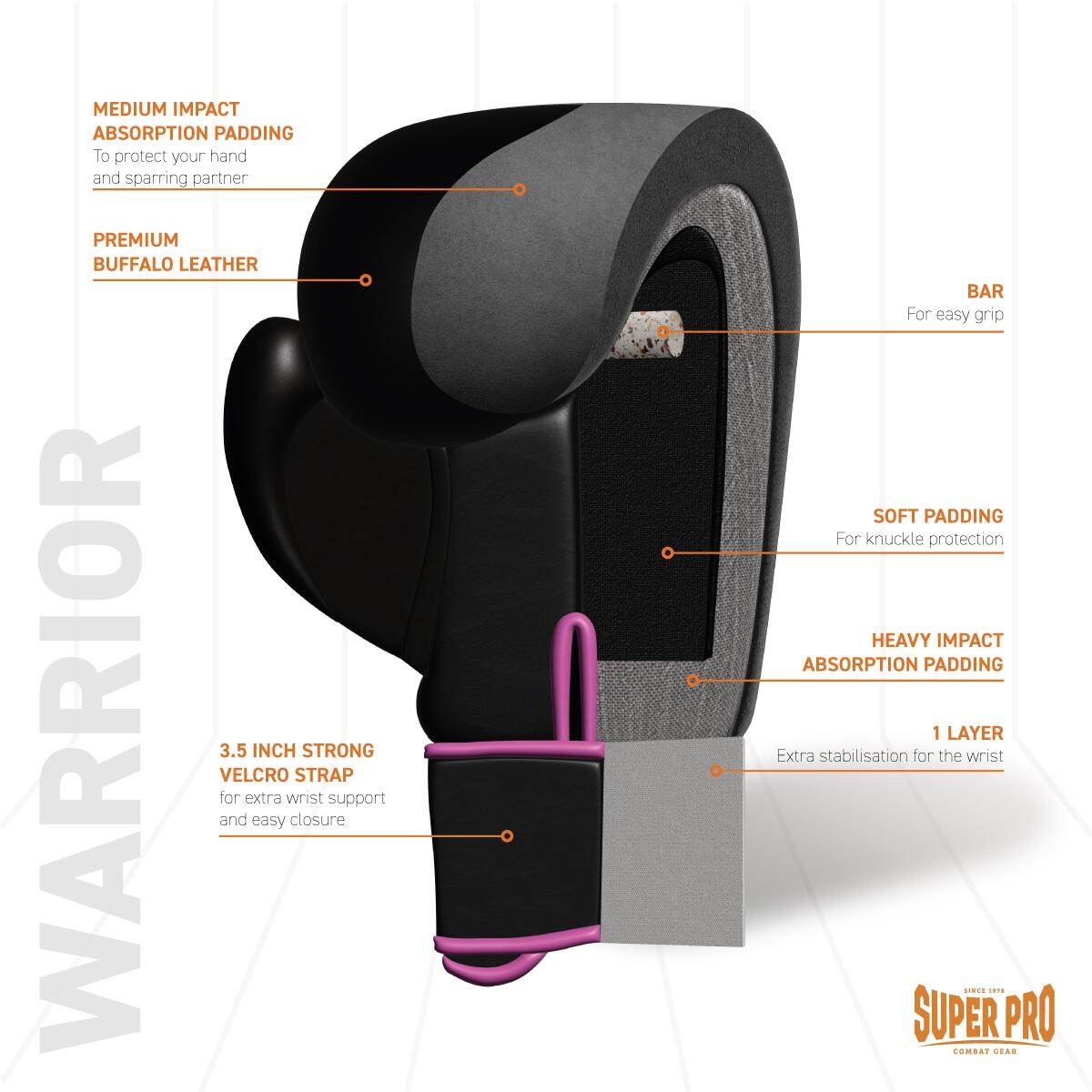 Warrior SE Lederen (Kick)Bokshandschoenen - Zwart/Roze SUPER PRO COMBAT ...