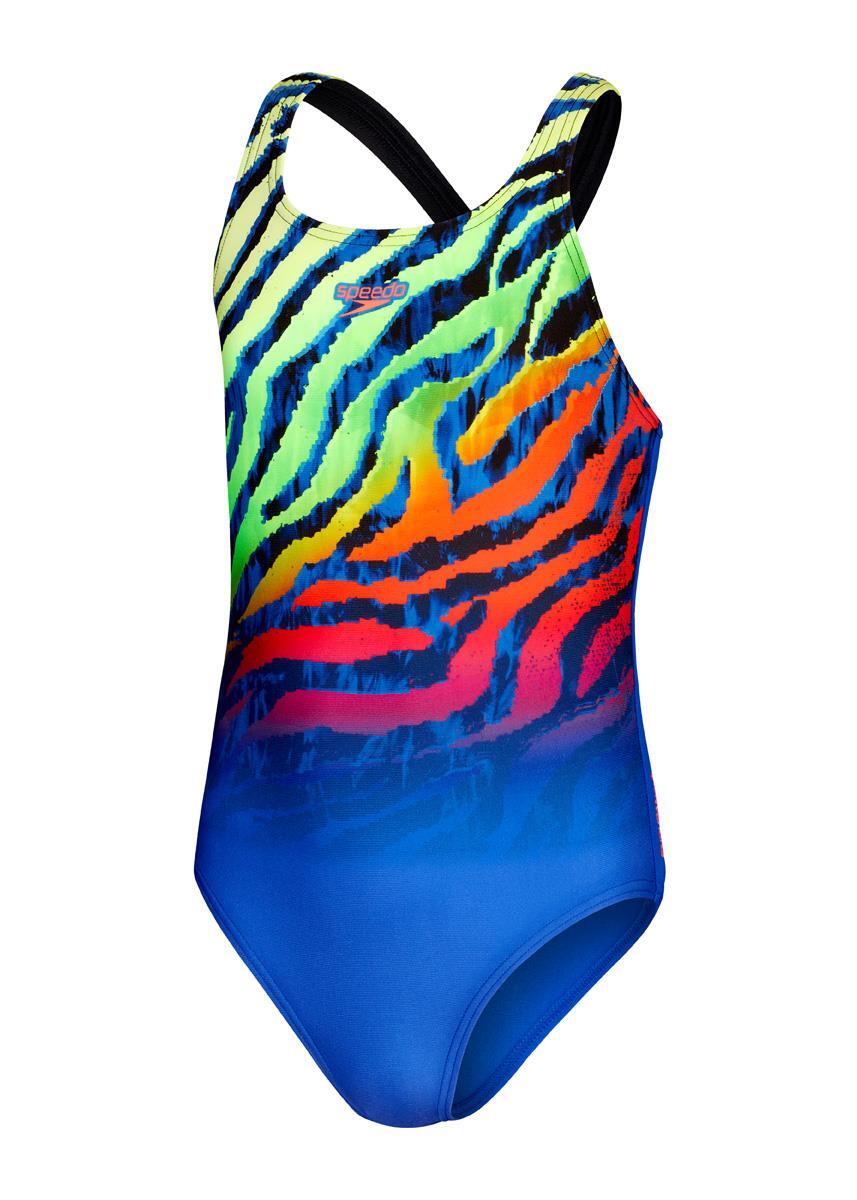 Speedo Girls Digital Placement Medalist Swimsuit Blue Flame Black Speedo Decathlon