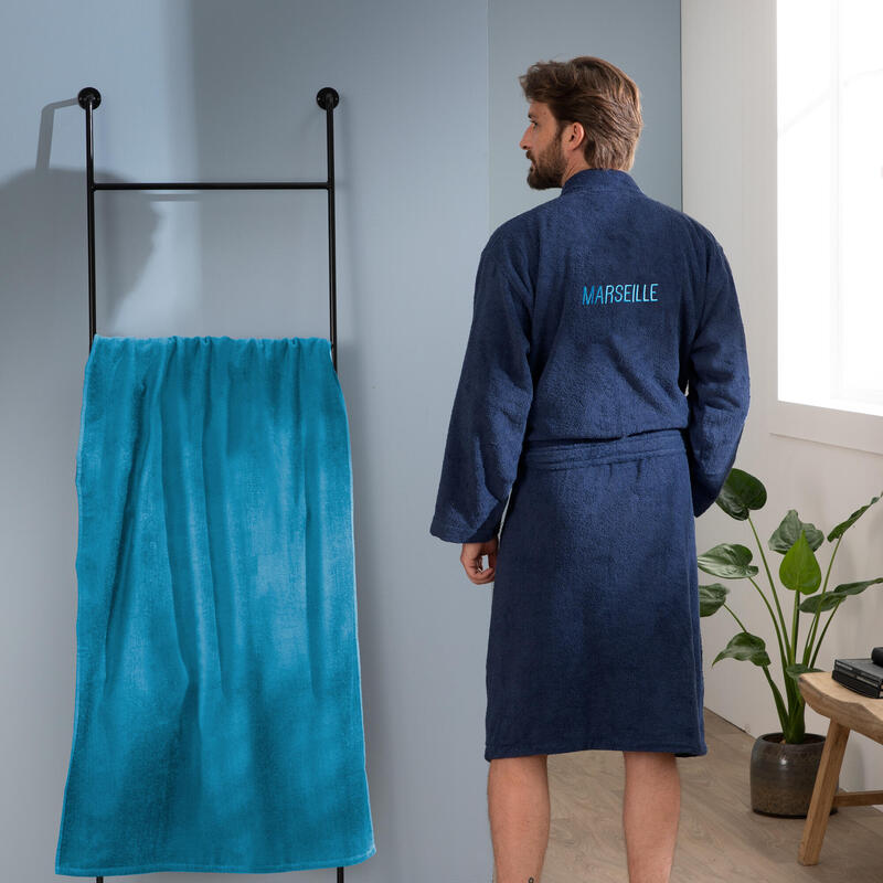 Peignoir adulte OM brodé 100% coton bouclette 380 g — Ruban OLYMPIQUE ...