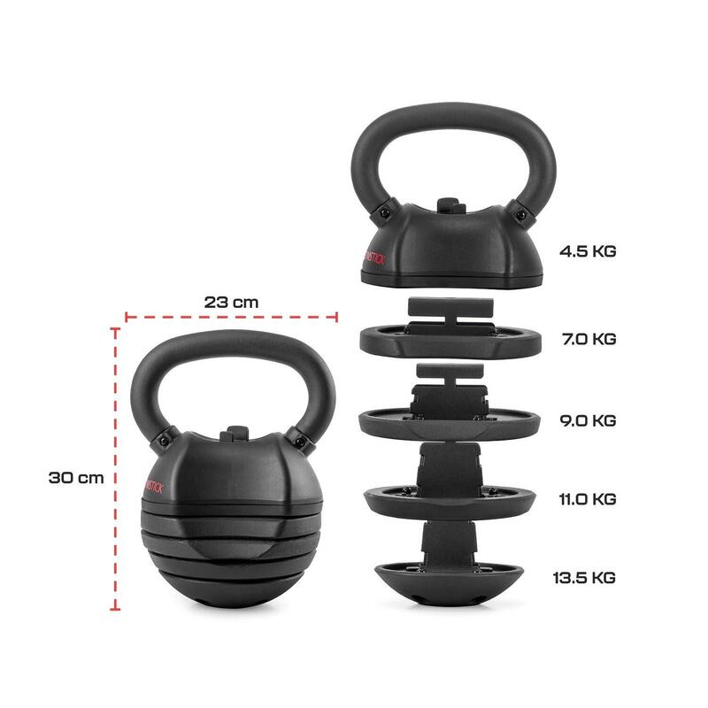 Quick-Lock Kettlebell Kettlebell réglable 4,5 à 13,5 kg GYMSTICK ...