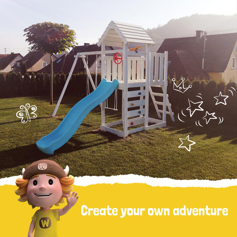 Aire de jeux MultiFlyer toit en bois avec balançoire pastel vert WICKEY ...