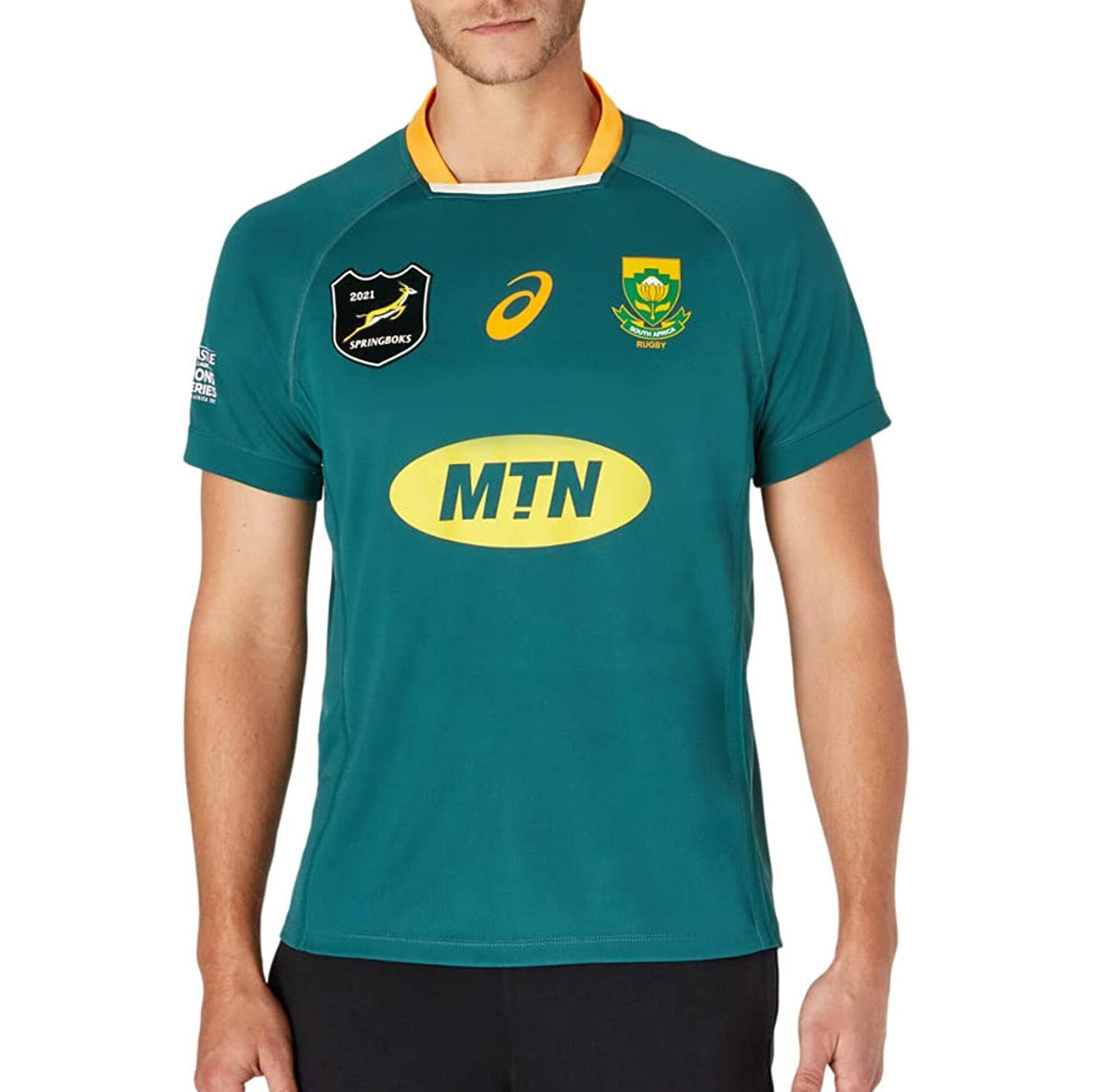 ASICS South Africa Springboks Mens Lions Series Home Rugby Shirt Green ...