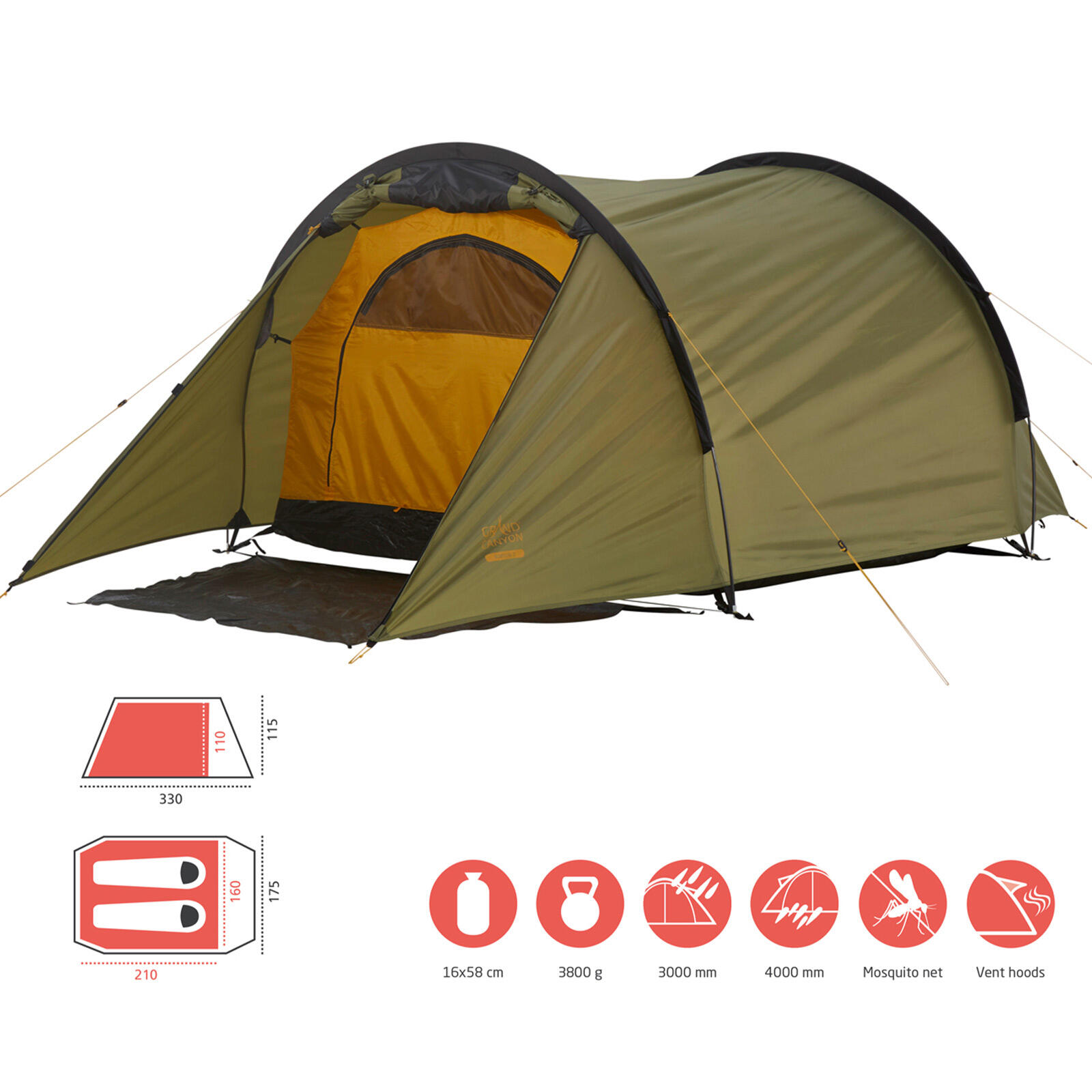 Tent Robson 2 persoonstent familiecamping licht vestibule GRAND CANYON | Decathlon