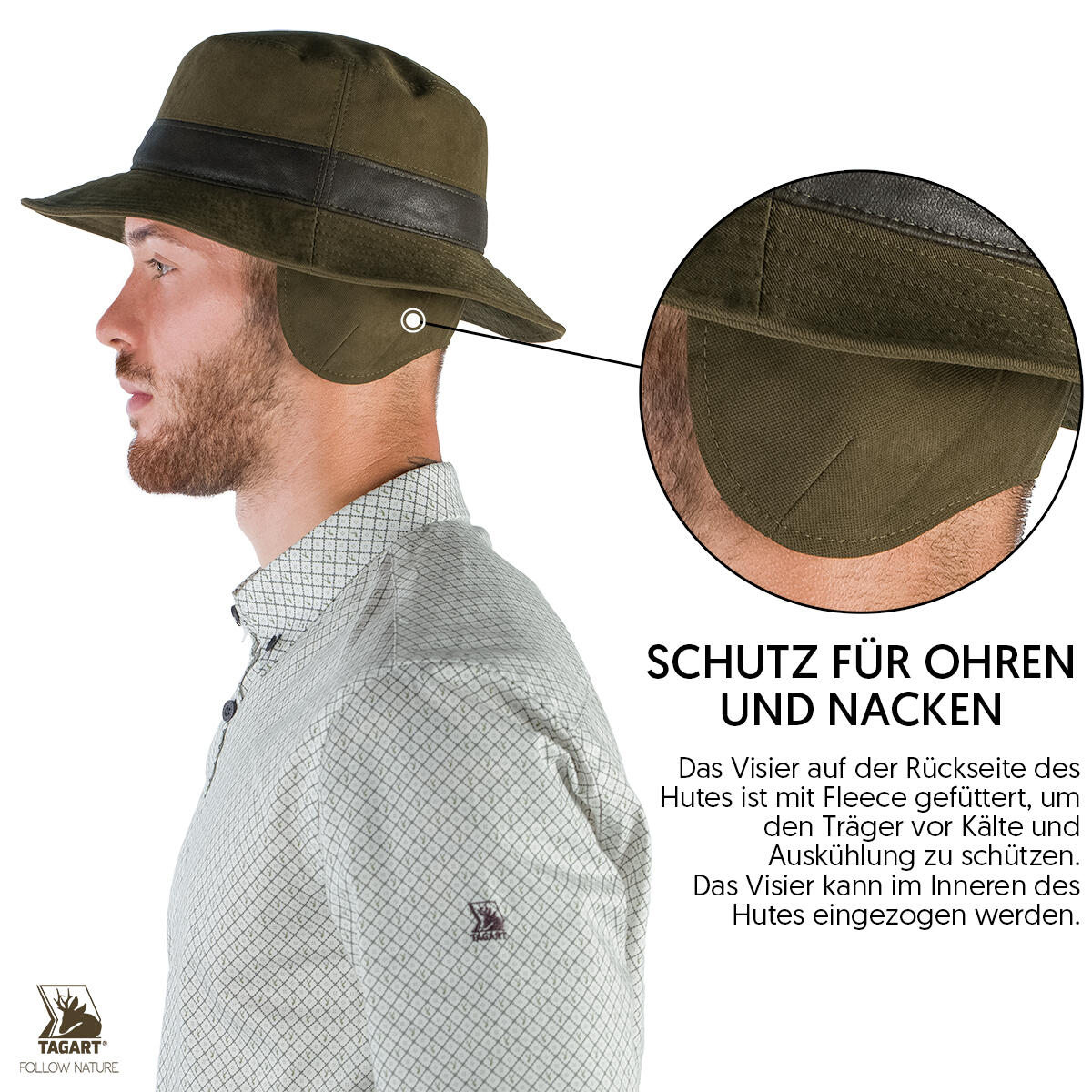 JagdHut Unisex Tagart Rain mit Lederbesatz und Ohr- und Nackenschutz ...