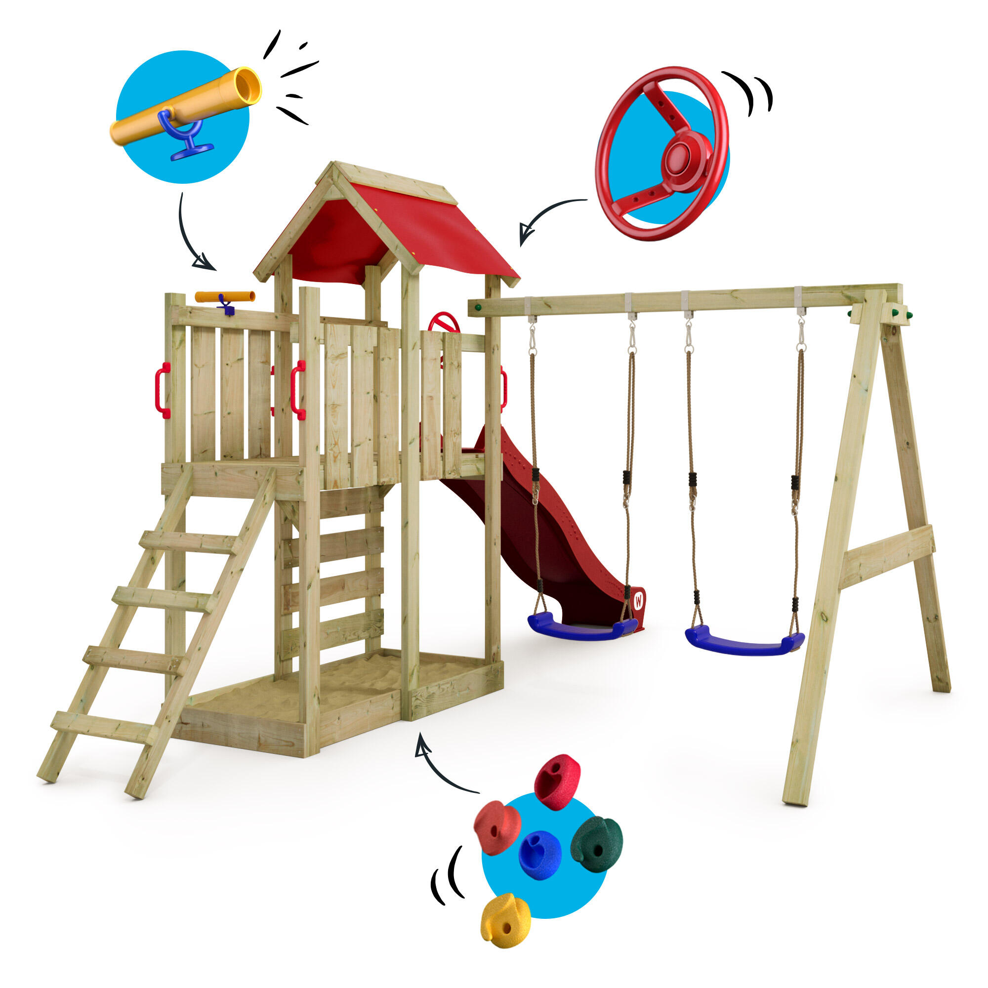 MultiFlyer speeltoren met schommel & rode glijbaan | Decathlon