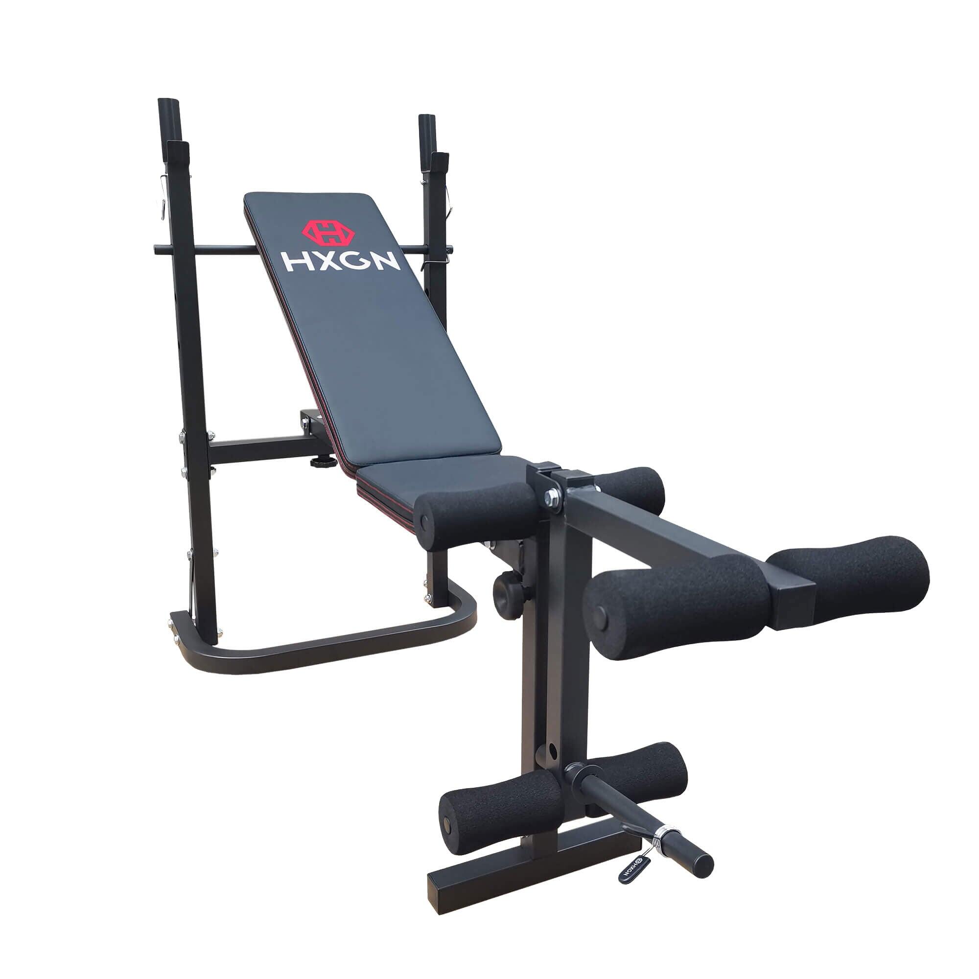 HXGN Folding Barbell Weight Bench with Leg Developer | Decathlon