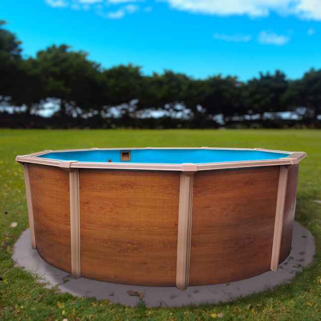 Stahlwandpool rund Classic 450x120 cm, Stahl Holzoptik, Folie blau ...