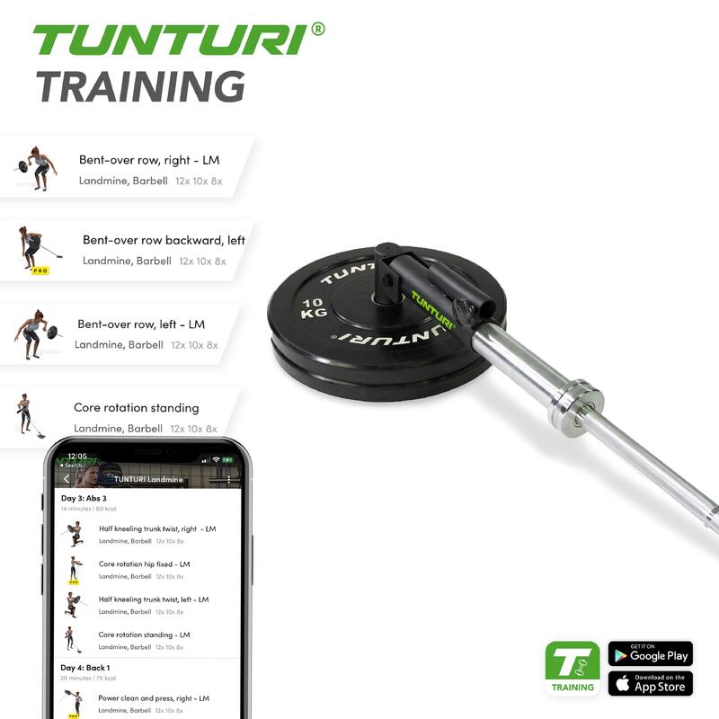 T-Bar Row Platform - mine terrestre pour haltères olympiques TUNTURI ...