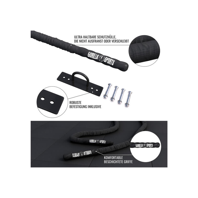 CORDE ONDULATOIRE BATTLE ROPE | 12 M x 3,8 CM GORILLA SPORTS | Decathlon