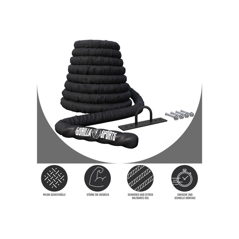 CORDE ONDULATOIRE BATTLE ROPE | 12 M x 3,8 CM GORILLA SPORTS | Decathlon