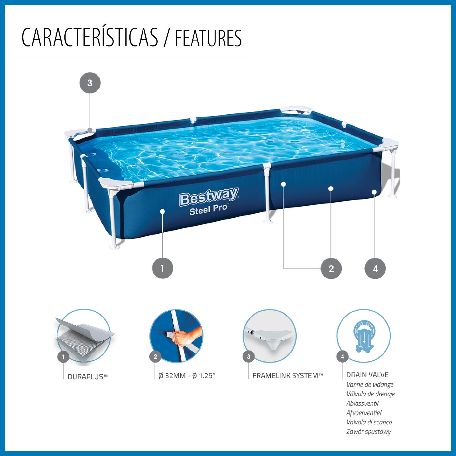 Bestway Steel Pro Rectangular Pool set | Swimming Pool, Blue BESTWAY ...