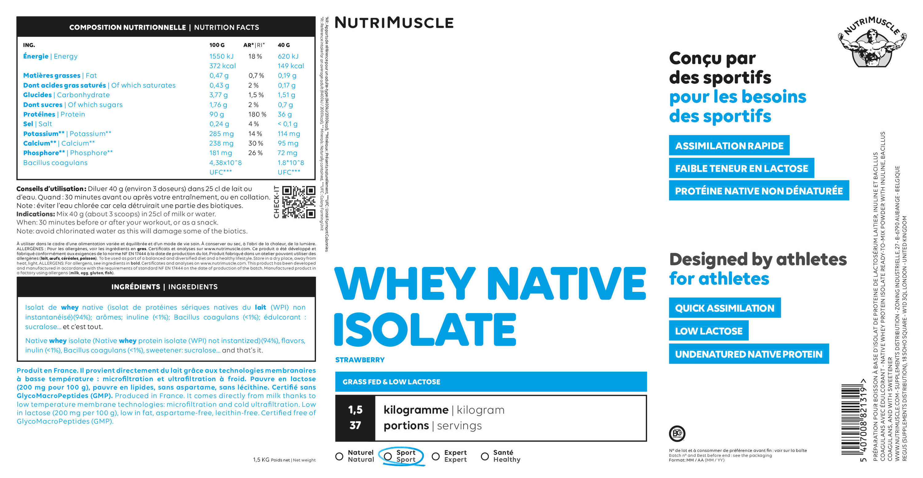 Wei-isolaat - Wei Natief Isolaat Laag Lactose (1,5kg) - Vanille | Decathlon
