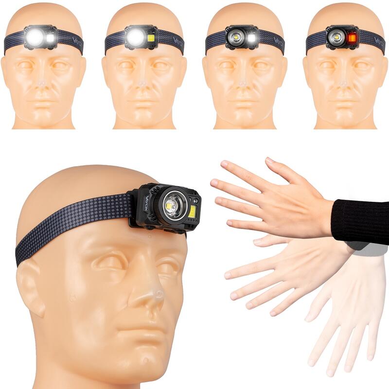 Vayox VA0098 hoofdlamp, 500lm, ZOOM, oplaadbaar met hybride voeding ...