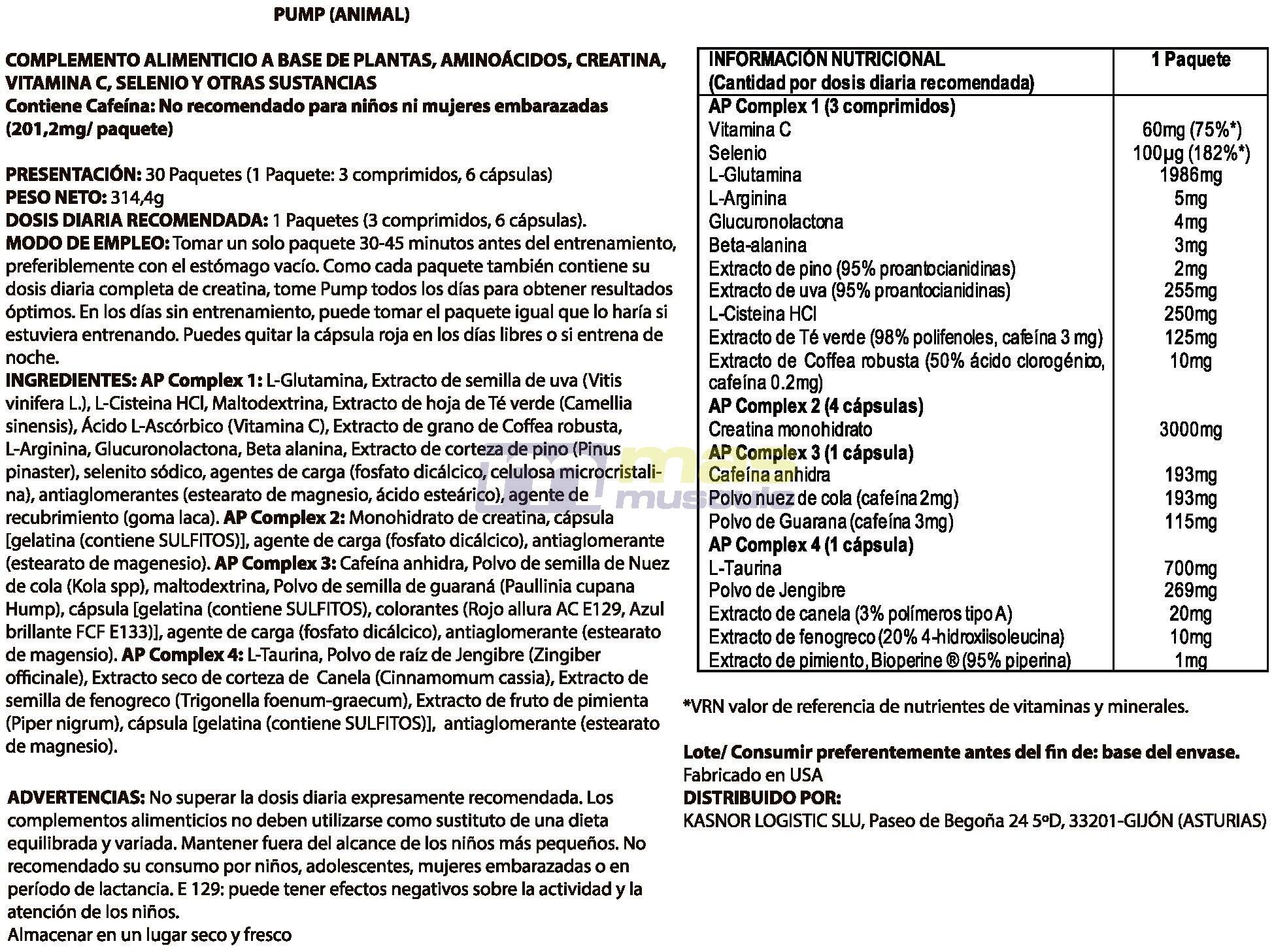 Universal Nutrition Animal Pump (30) Standard - Pre-Workout - NO ...