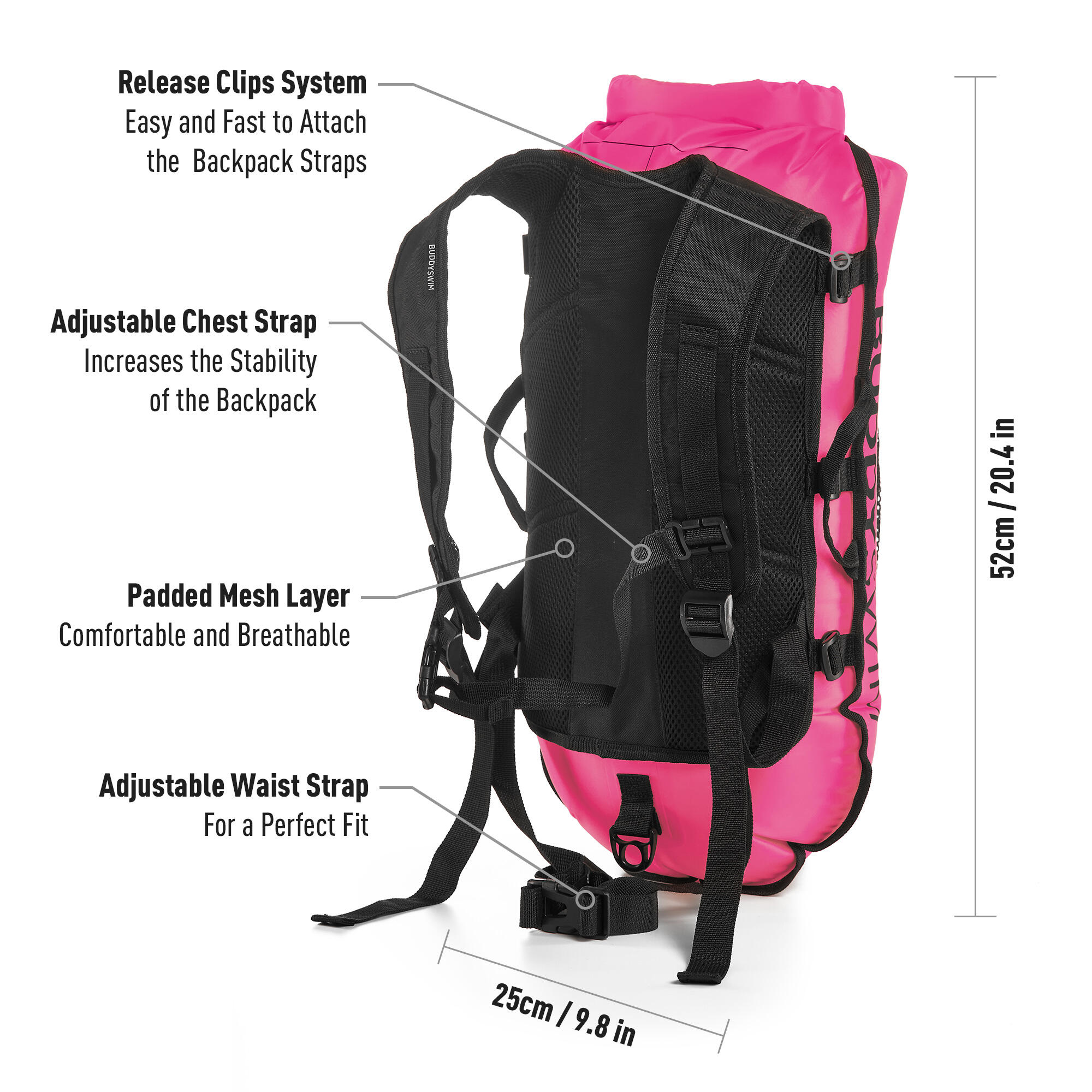 Buddyswim Open Water Swimming Buoy Backpack and Detachable Wall Bar ...