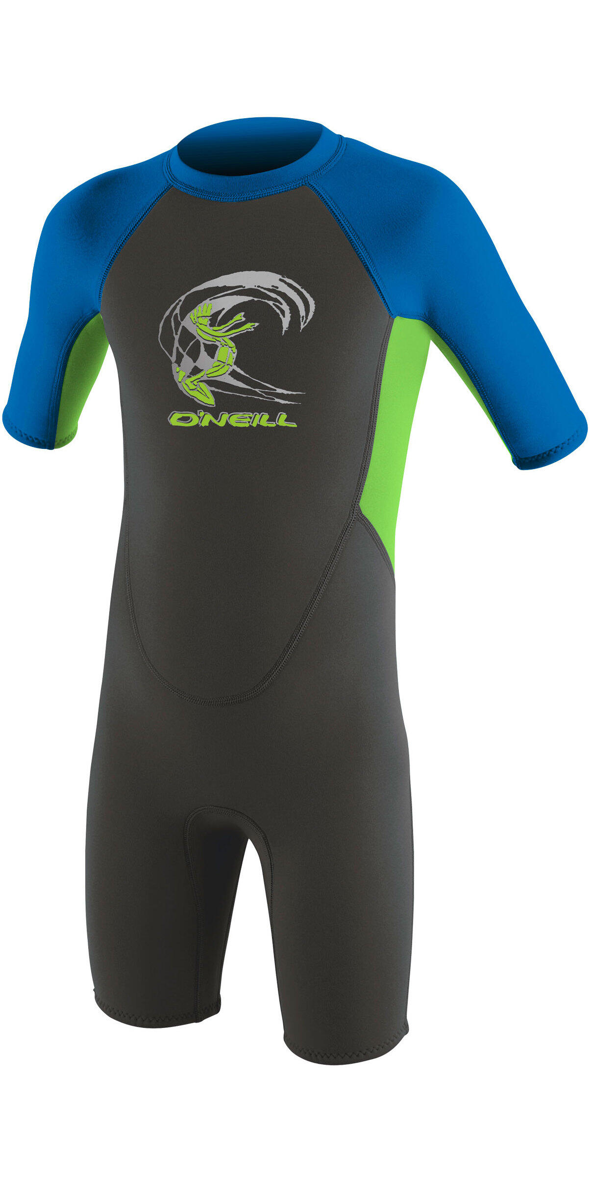 O'Neill Reactor 2mm Back Zip Shorty Wetsuit - Graphite / Dayglo / Ocean ...