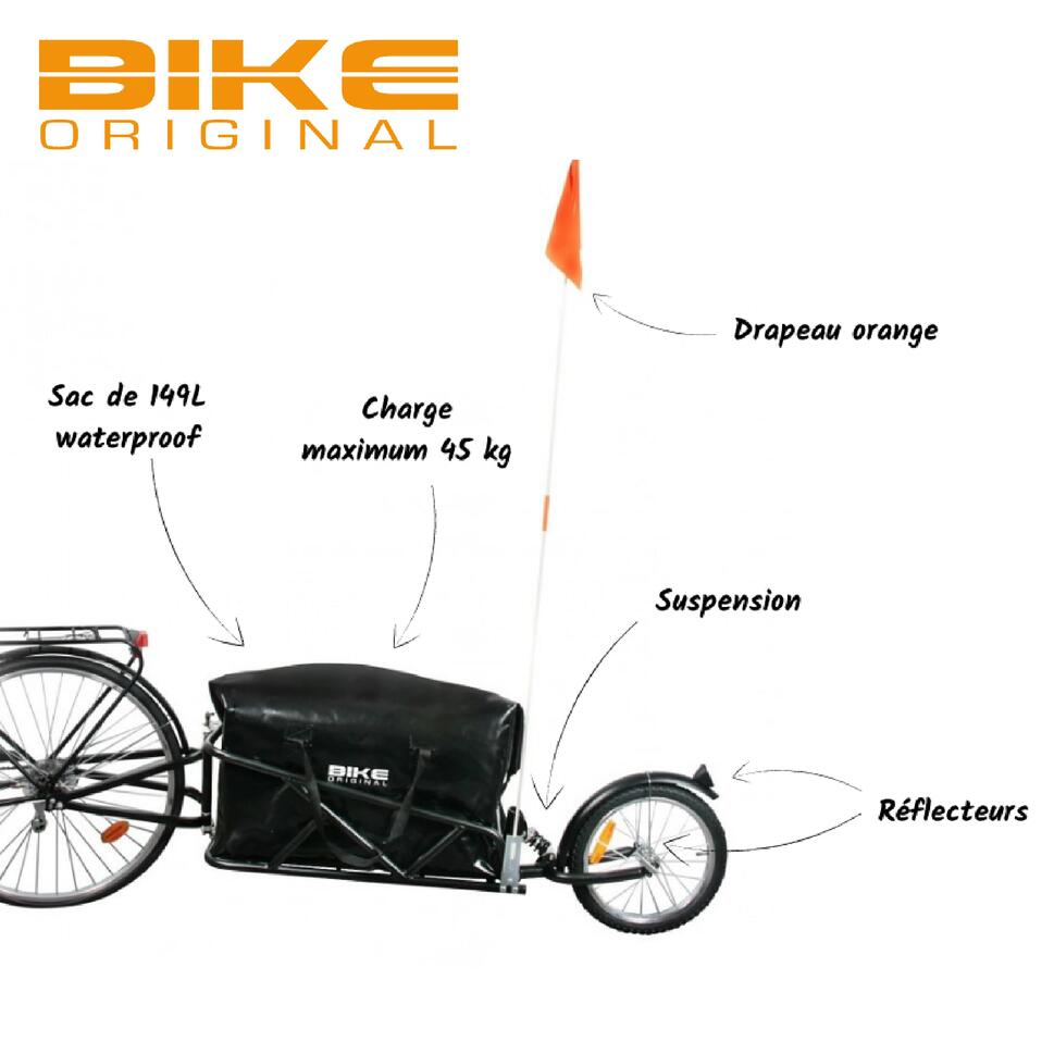 Remorque mono roue vélo avec amortisseur BIKE ORIGINAL | Decathlon