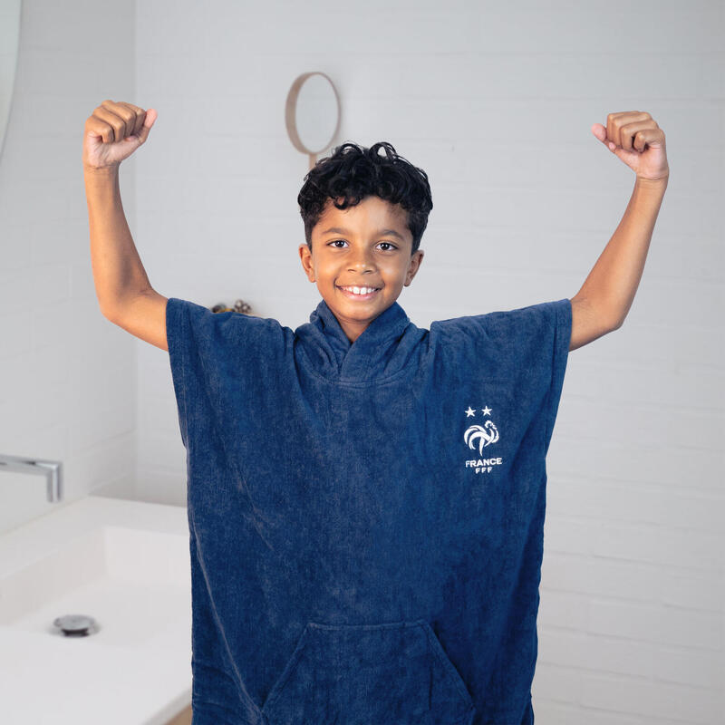 Poncho de bain enfant 100% coton bouclette - Capuche, poche, logo FFF ...