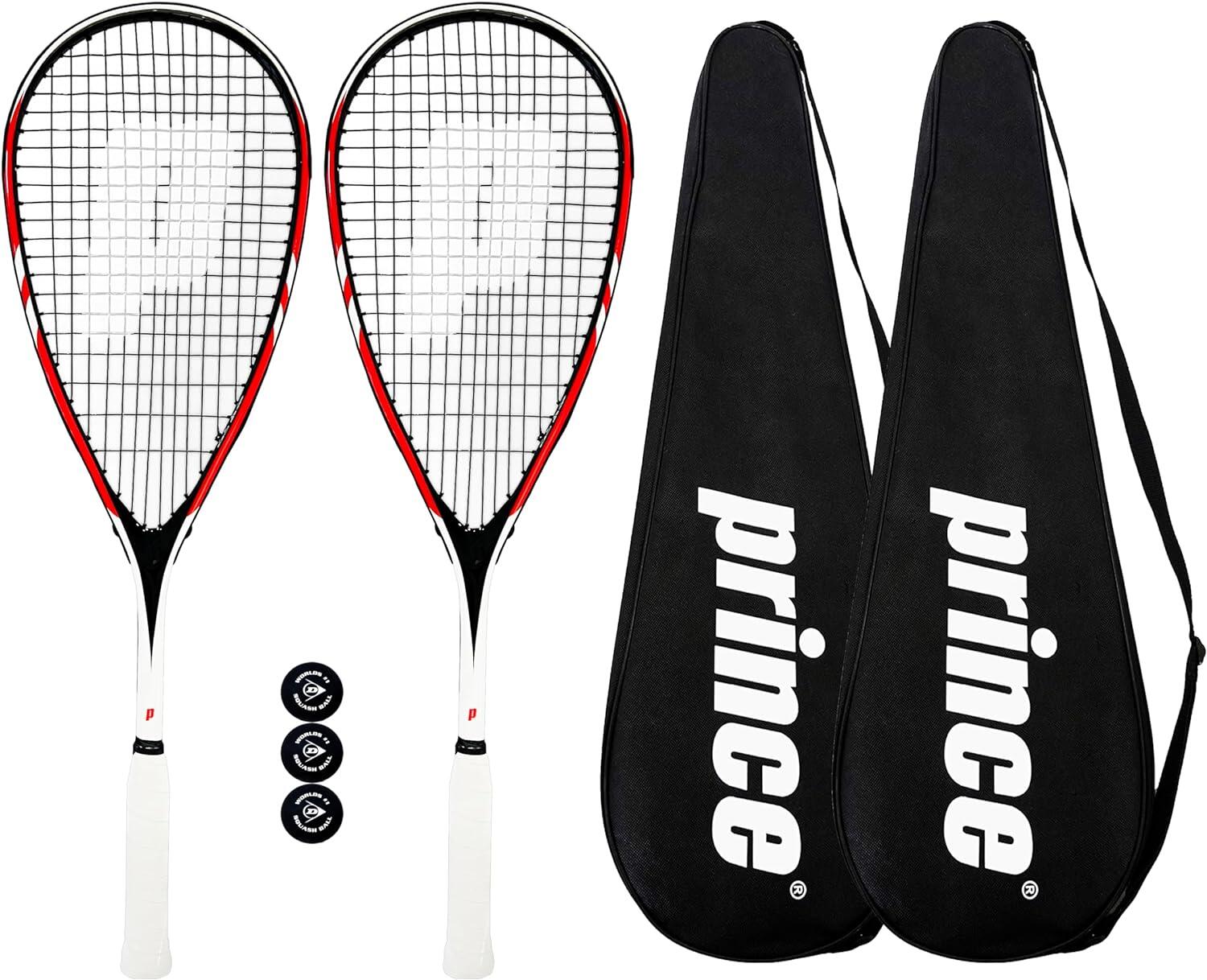 Prince Team Warrior 450 Squash Racket Twin Set, Covers & 3 Squash Balls ...