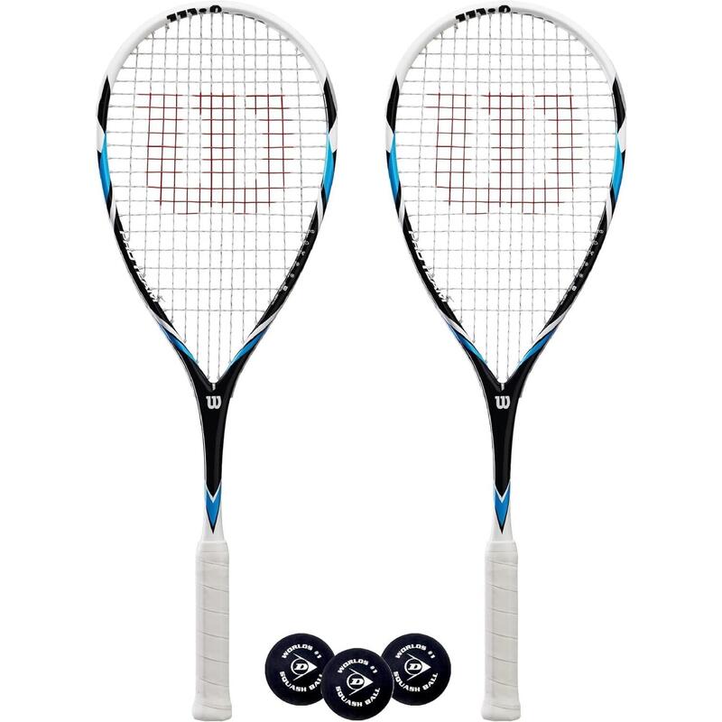 Wilson Pro Team Blue Squash Racket Twin Set, Covers & 3 Squash Balls ...
