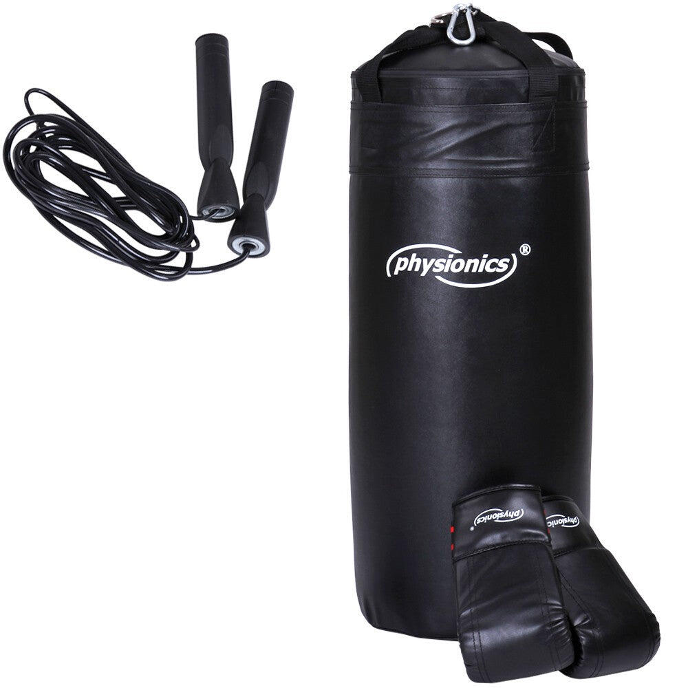 PHYSIONICS Punching Bag Set 70 cm Black + 8 oz Gloves and Jump Rope ...