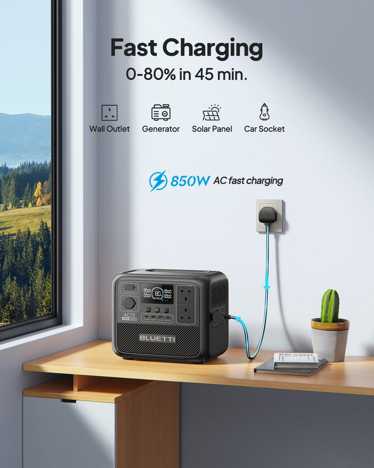 BLUETTI AC70 Portable Power Station 1000W/768Wh LiFePO4 for Camping ...