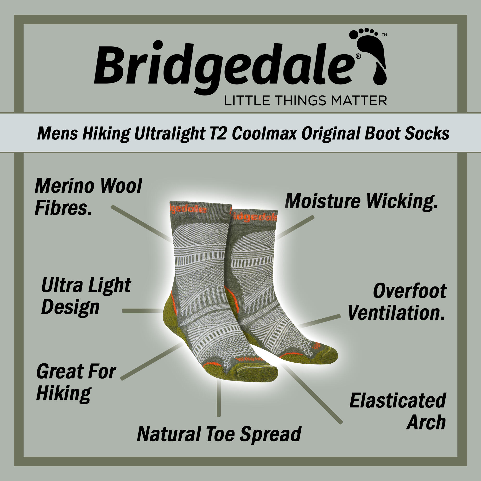 Mens Hiking Ultralight T2 Coolmax Performance Original Boot Socks BRIDGEDALE | Decathlon