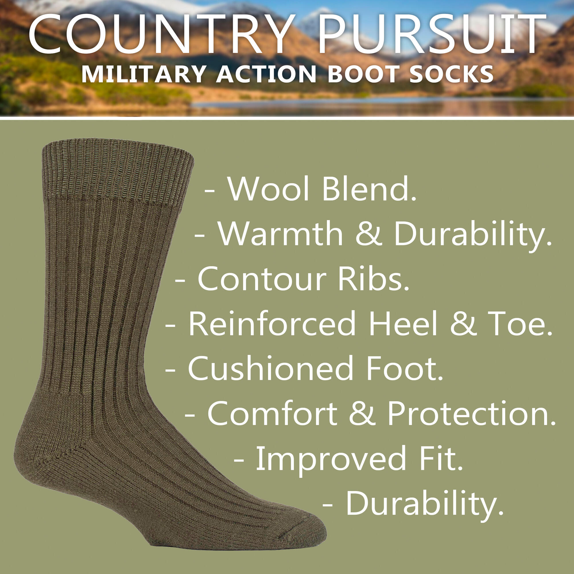 1 Pack Mens Knee High Wool Military Action Army Style Socks COUNTRY ...