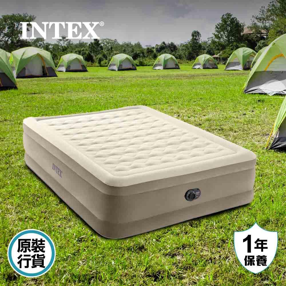 Queen Ultra Plush Airbed Mattress with Fiber Tech pump Camping Mattress Beige