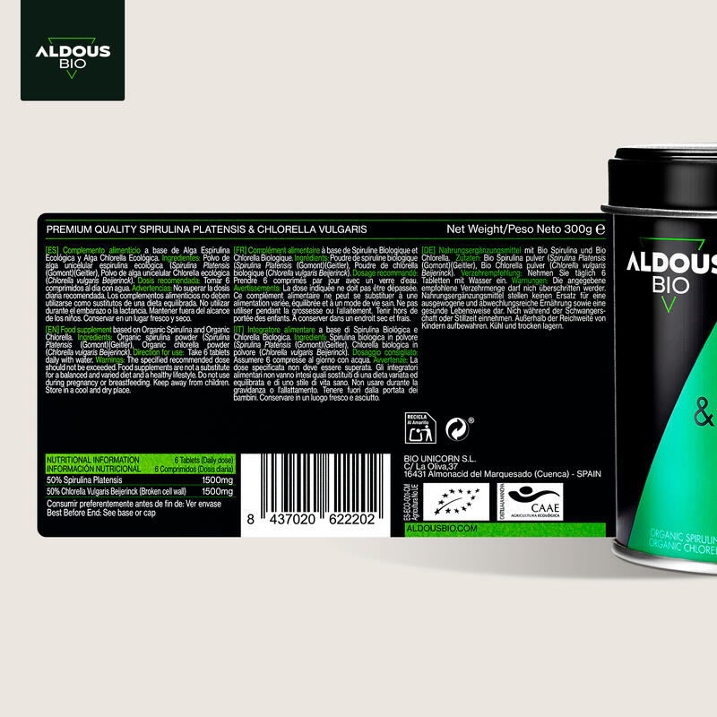 Espirulina y Chlorella Aldous Bio | 600 comprimidos | Decathlon