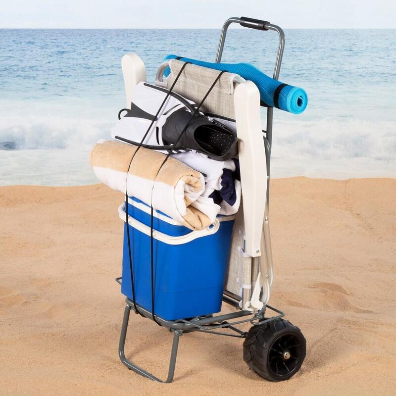 Chariot de plage pliable avec grandes roues et corde de maintien Aktive ...