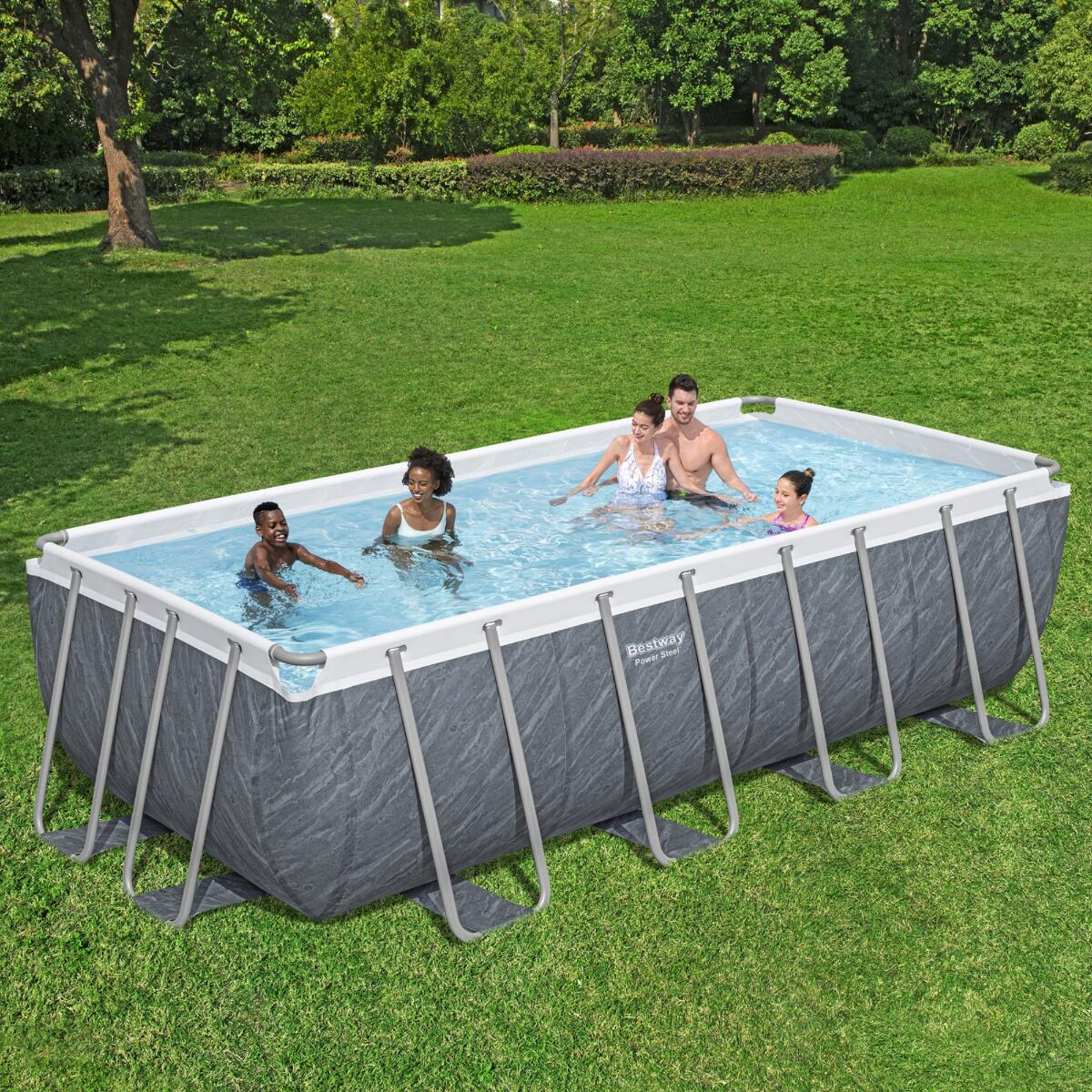 Bestway 16ft x 8ft x 48" Rectangular Power Steel Above Ground Pool ...