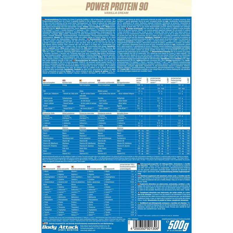 Whey Protéine | Power Protein 90 (500g) | Fraise Chocolat Blanc BODY ...