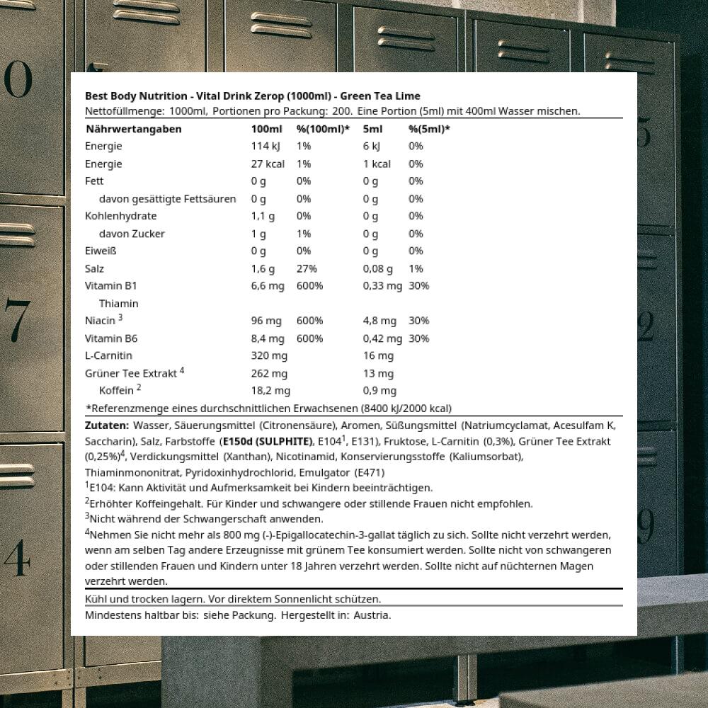 Vital Drink Zerop - Grüntee Limette - 1000 ml Flasche BEST BODY ...