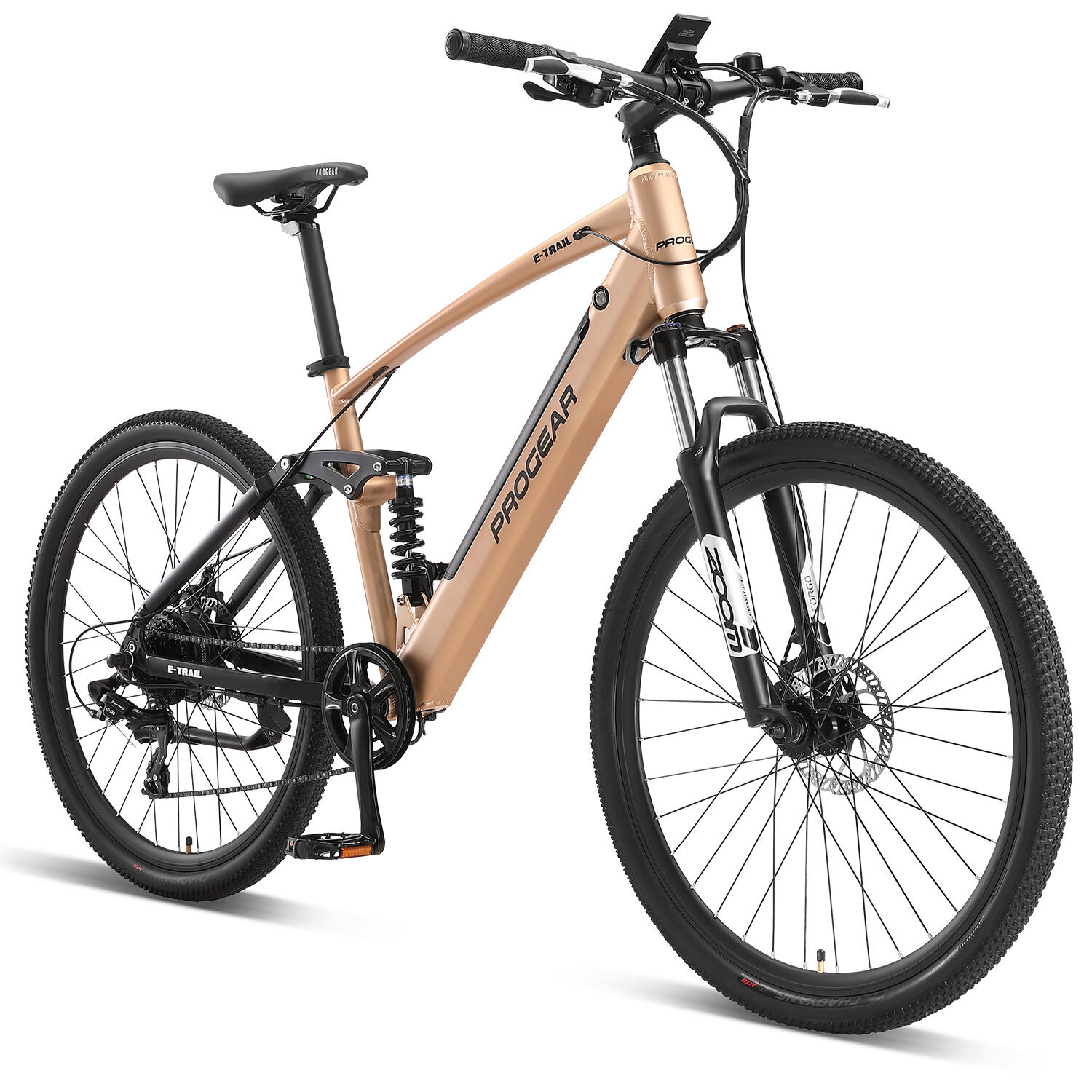 Progear Bikes E Trail Dual Suspension E Bike 27.5 18 in Sandstorm