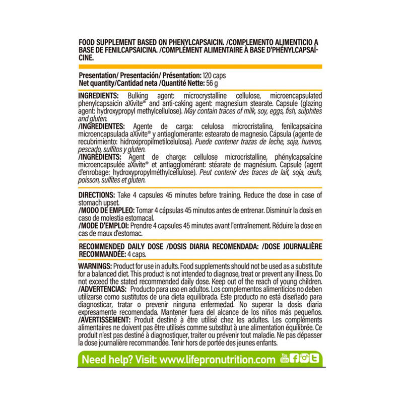 Phenyl Capsaicin Life Pro 120 capsules végétaliennes 98% capsaïcine ...