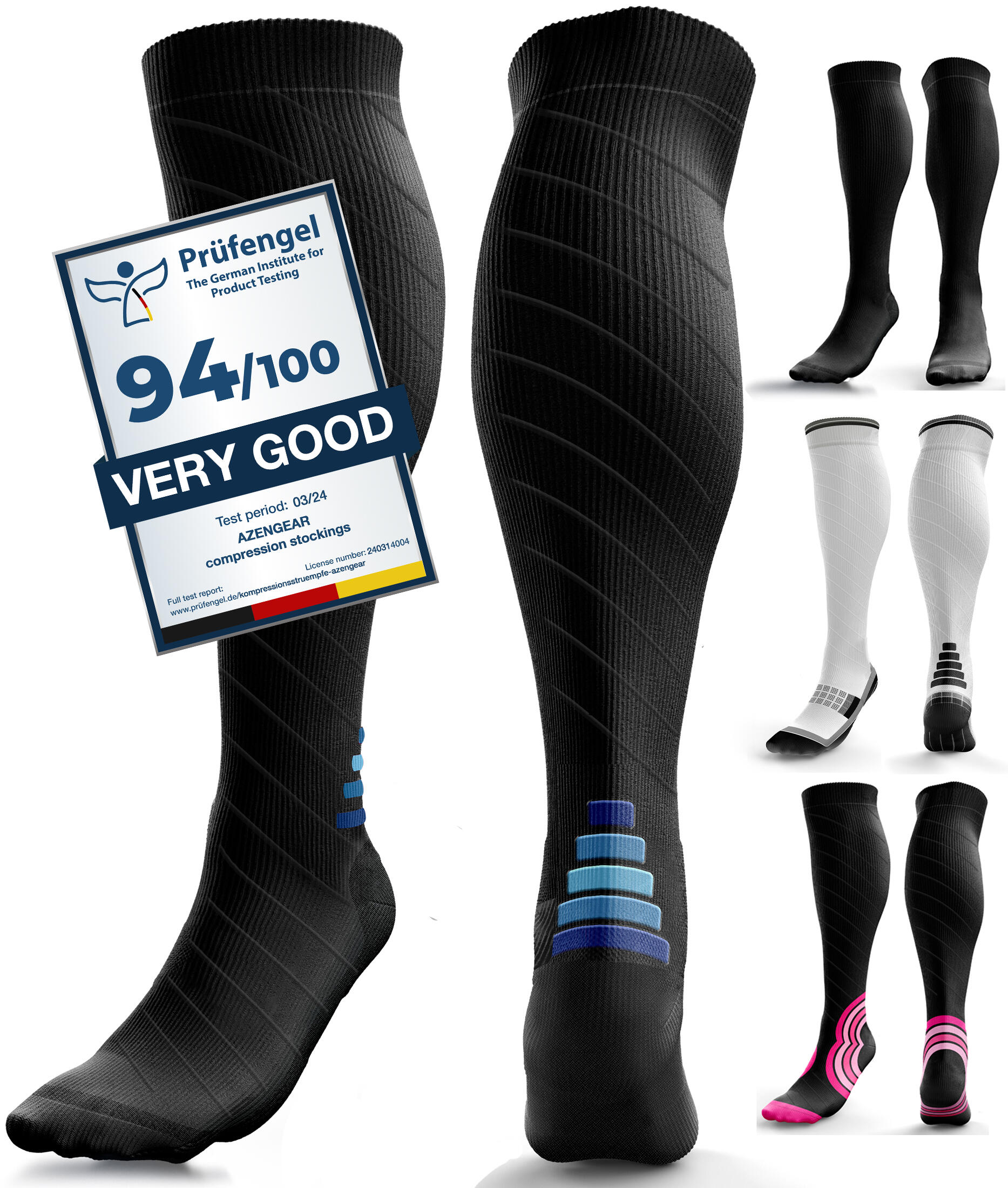 Calf Support Compression Socks for Men & Women (20-30 mmHg)(Black w ...