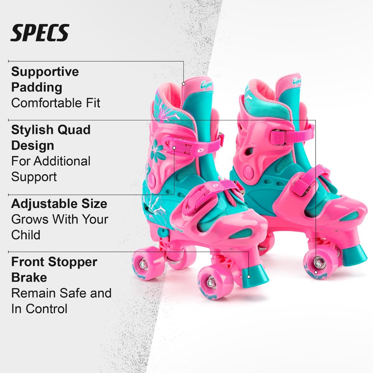 Osprey Kids Adjustable Quad Roller Skates, Flower 4 Wheel Skates ...