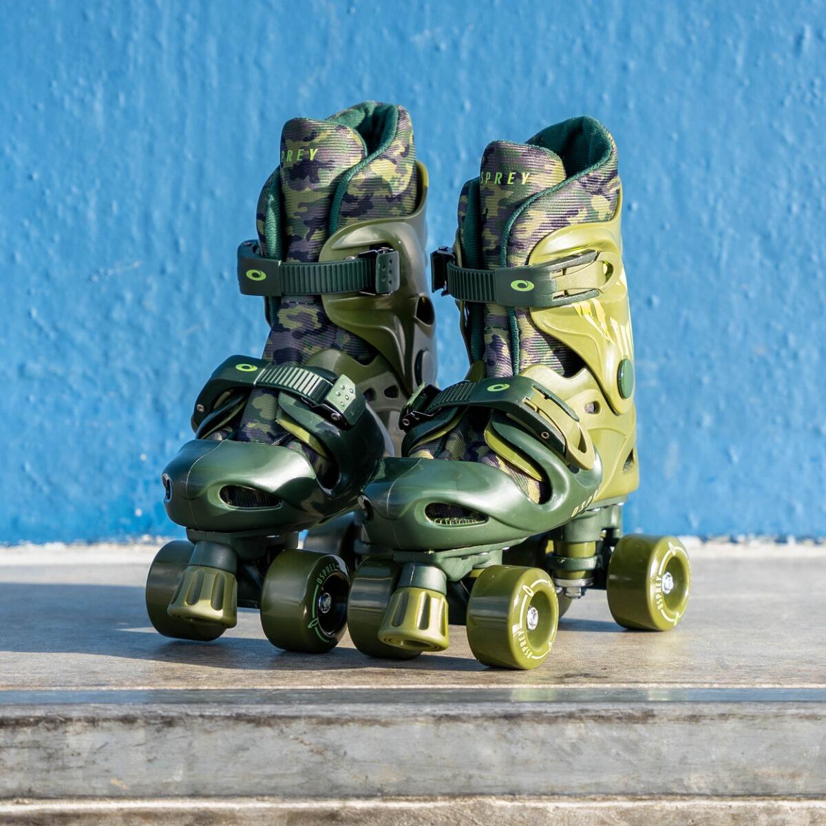 Osprey Kids Adjustable Quad Roller Skates, Camo 4 Wheel Skates | Decathlon