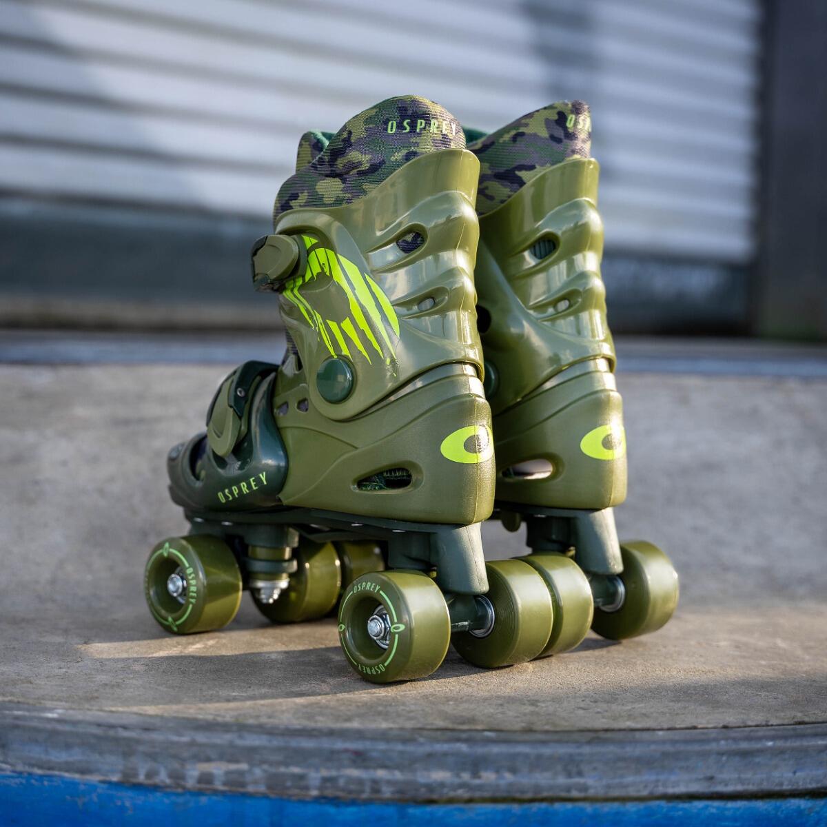 Osprey Kids Adjustable Quad Roller Skates, Camo 4 Wheel Skates | Decathlon