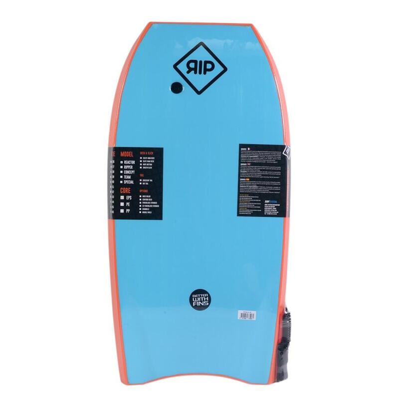 RIP Bodyboard - Reactor Stringer avec leash (EPS) - Orange / Blue RIP ...