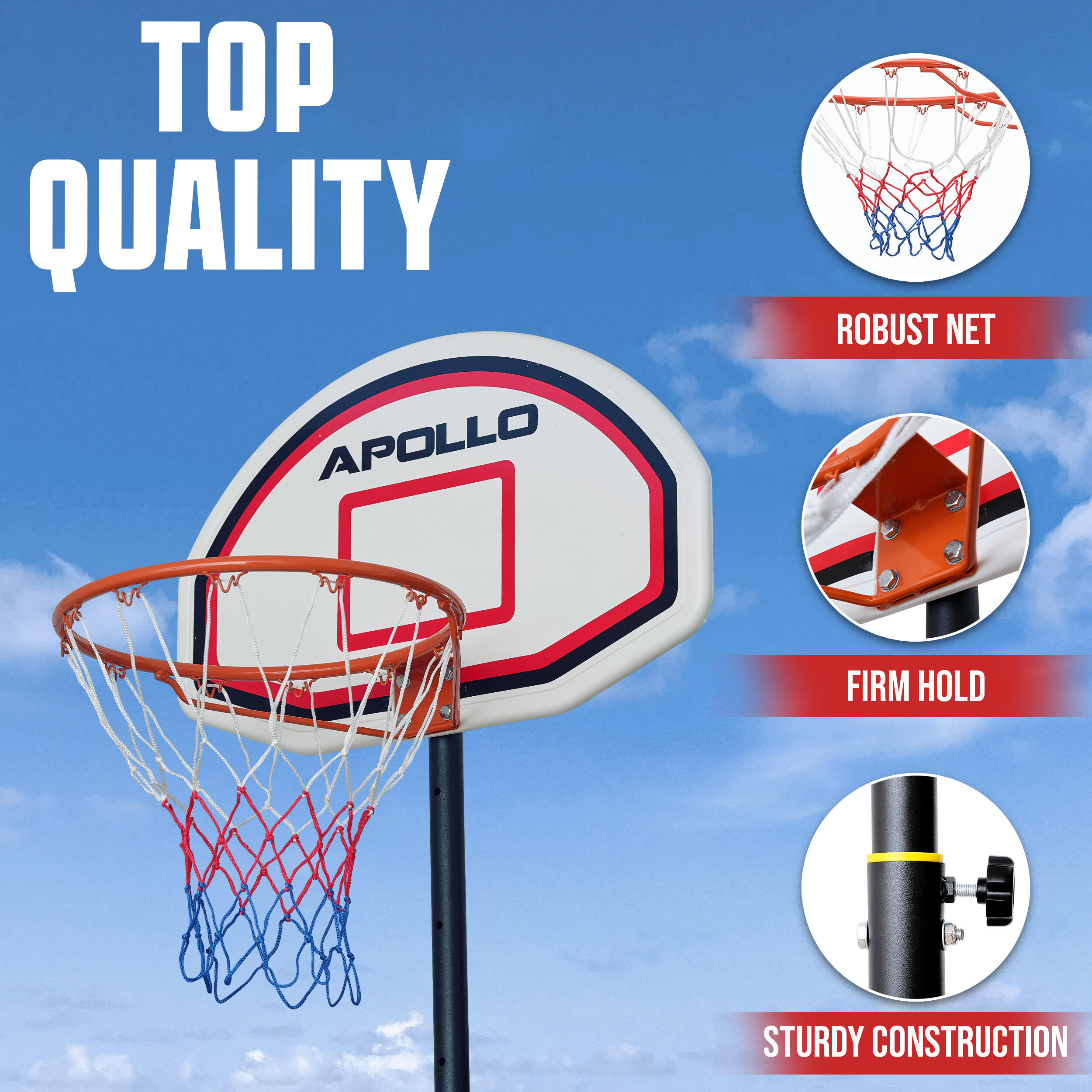 Basketballkorb mit Ständer, Rollen | verstellbare Korbhöhe APOLLO ...