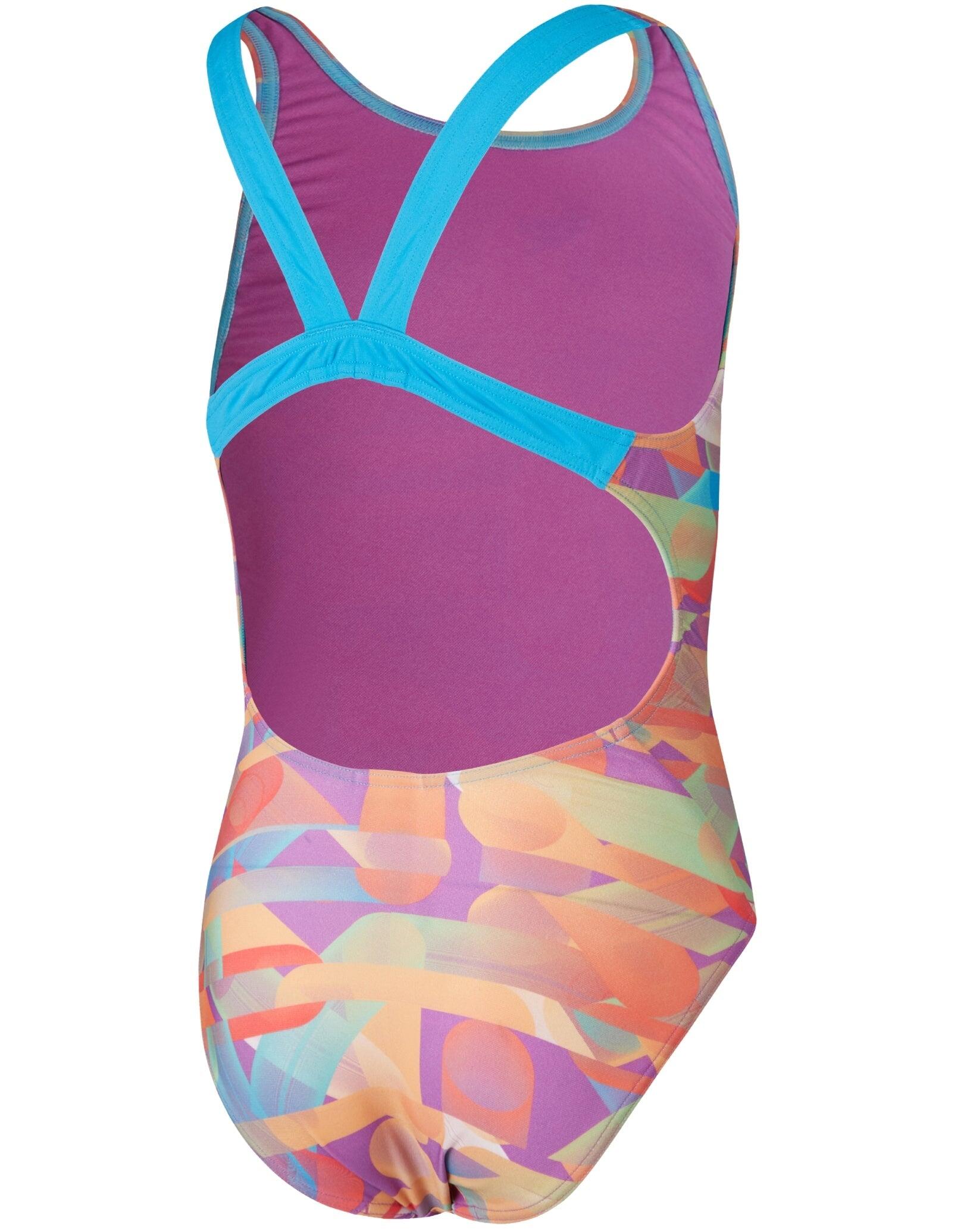 Speedo Girls Digital Allover Leaderback Swimsuit Red Orange Speedo