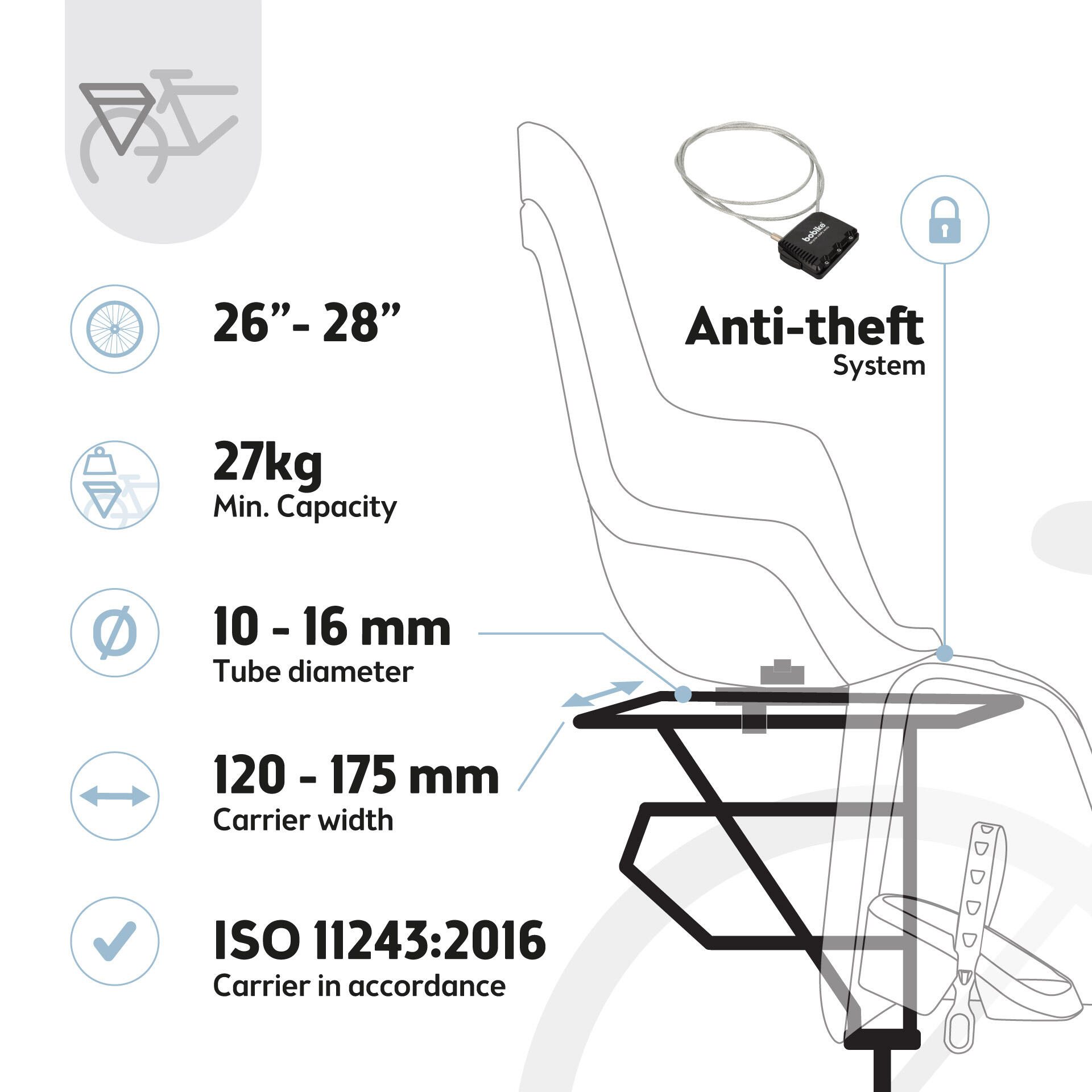 Siège Enfant Vélo Arrière Porte-Bagages ONE Bleu Citadelle BOBIKE ...