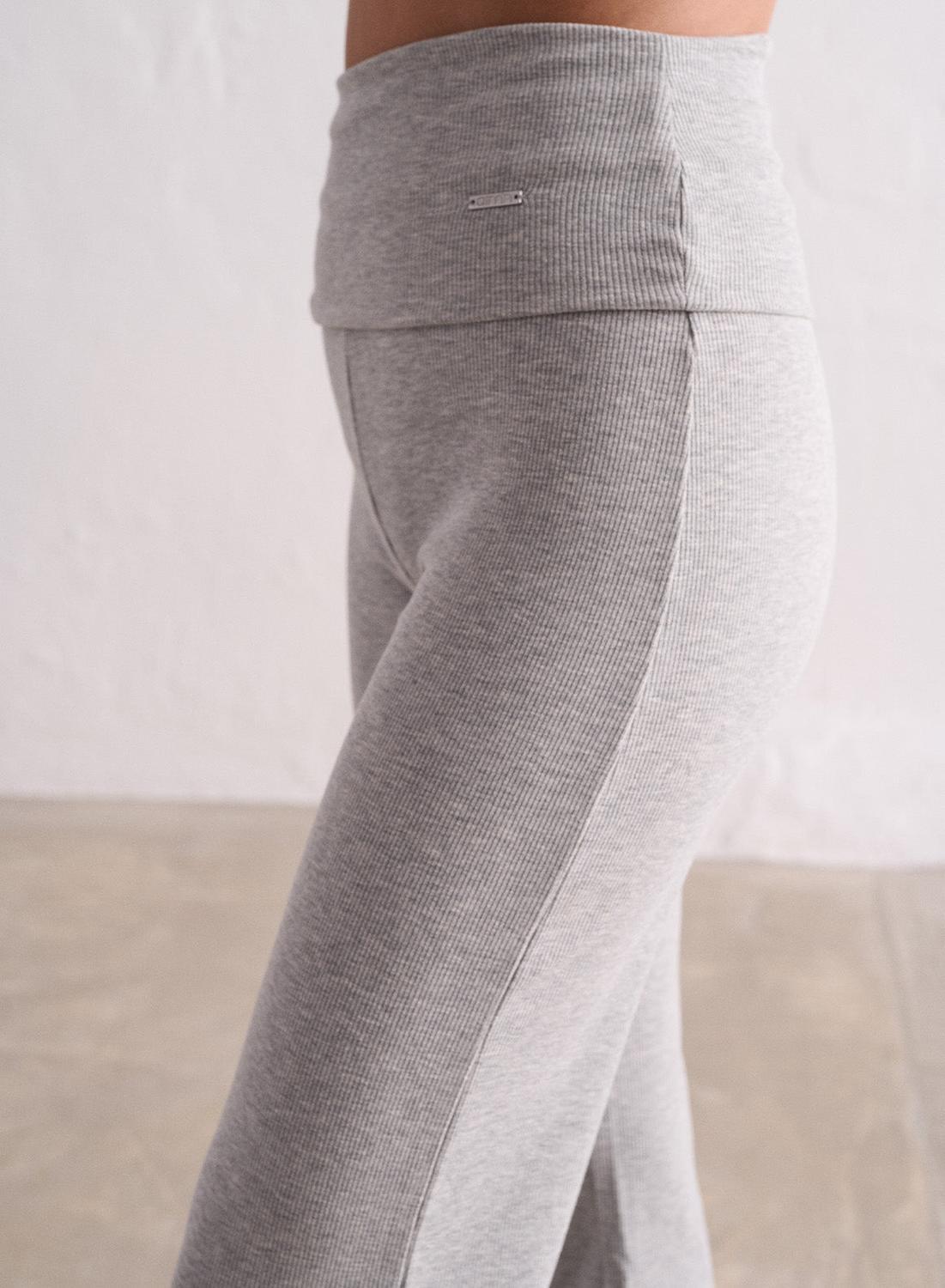 Damen Yoga Hose Gerippt Lichtgewicht Grau Melange Aimn Decathlon