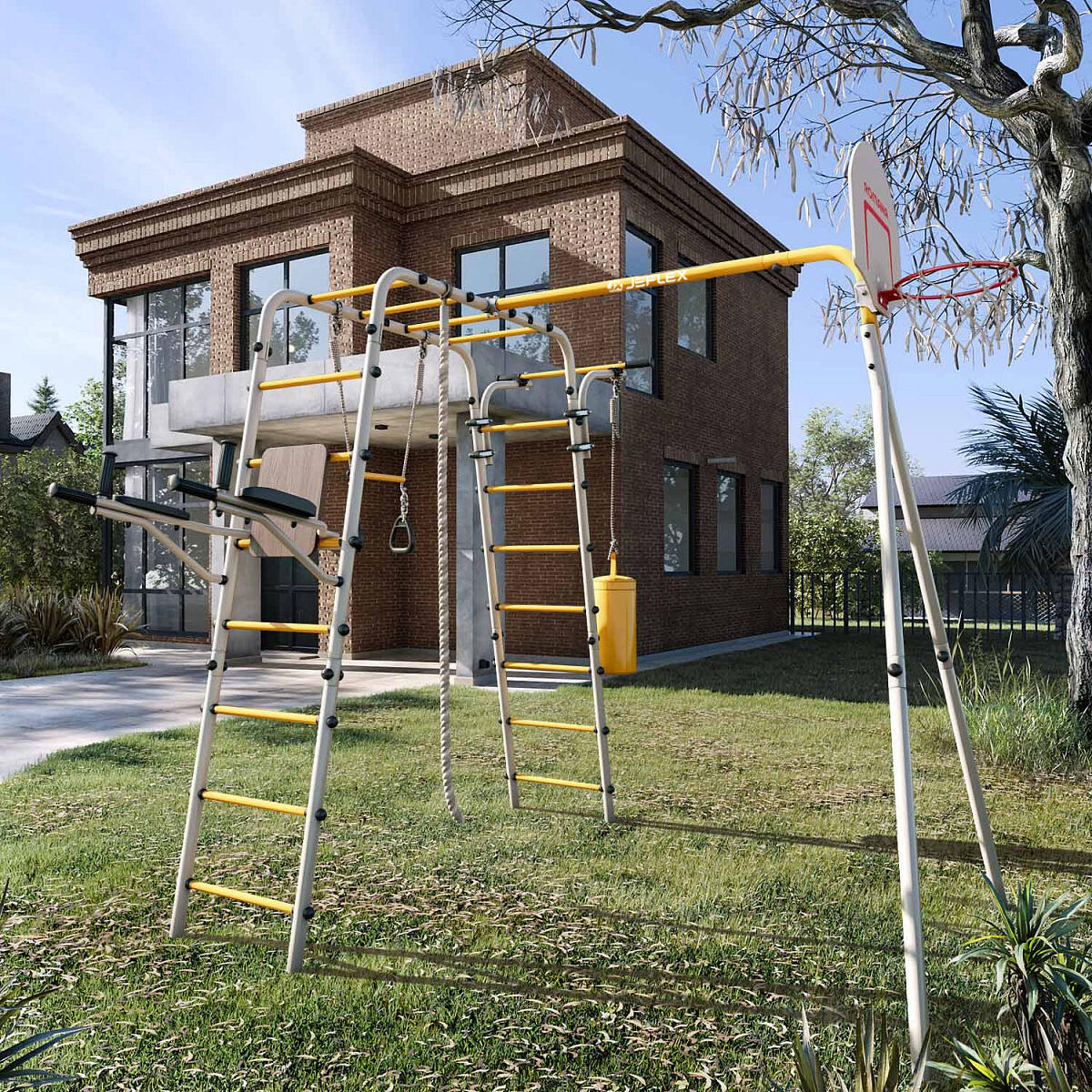 Struttura da arrampicata JGG2 Outdoor in acciaio con stazione per dips ...