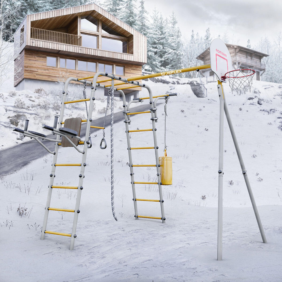 Struttura da arrampicata JGG2 Outdoor in acciaio con stazione per dips ...